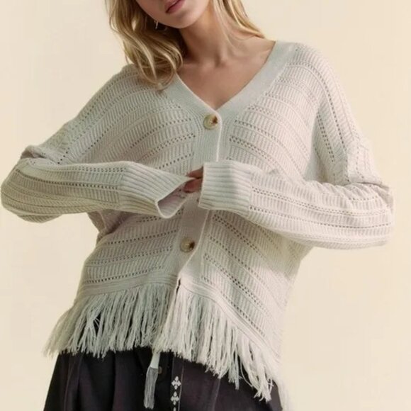 DAVI & DANI | Sweaters | Davi Dani Fringe Vneck Button Up Long Sleeve ...